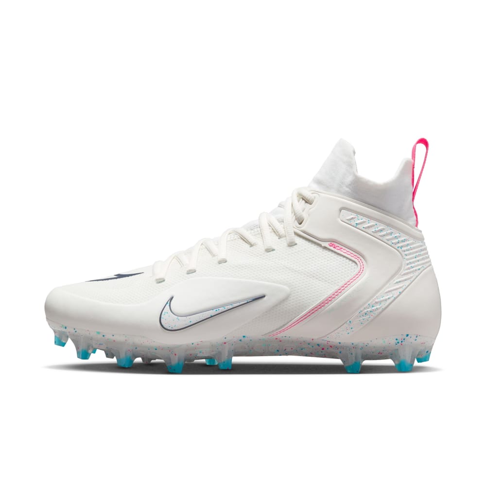 Nike Alpha Huarache 8 Elite White/Pink/Blue Lacrosse Cleats